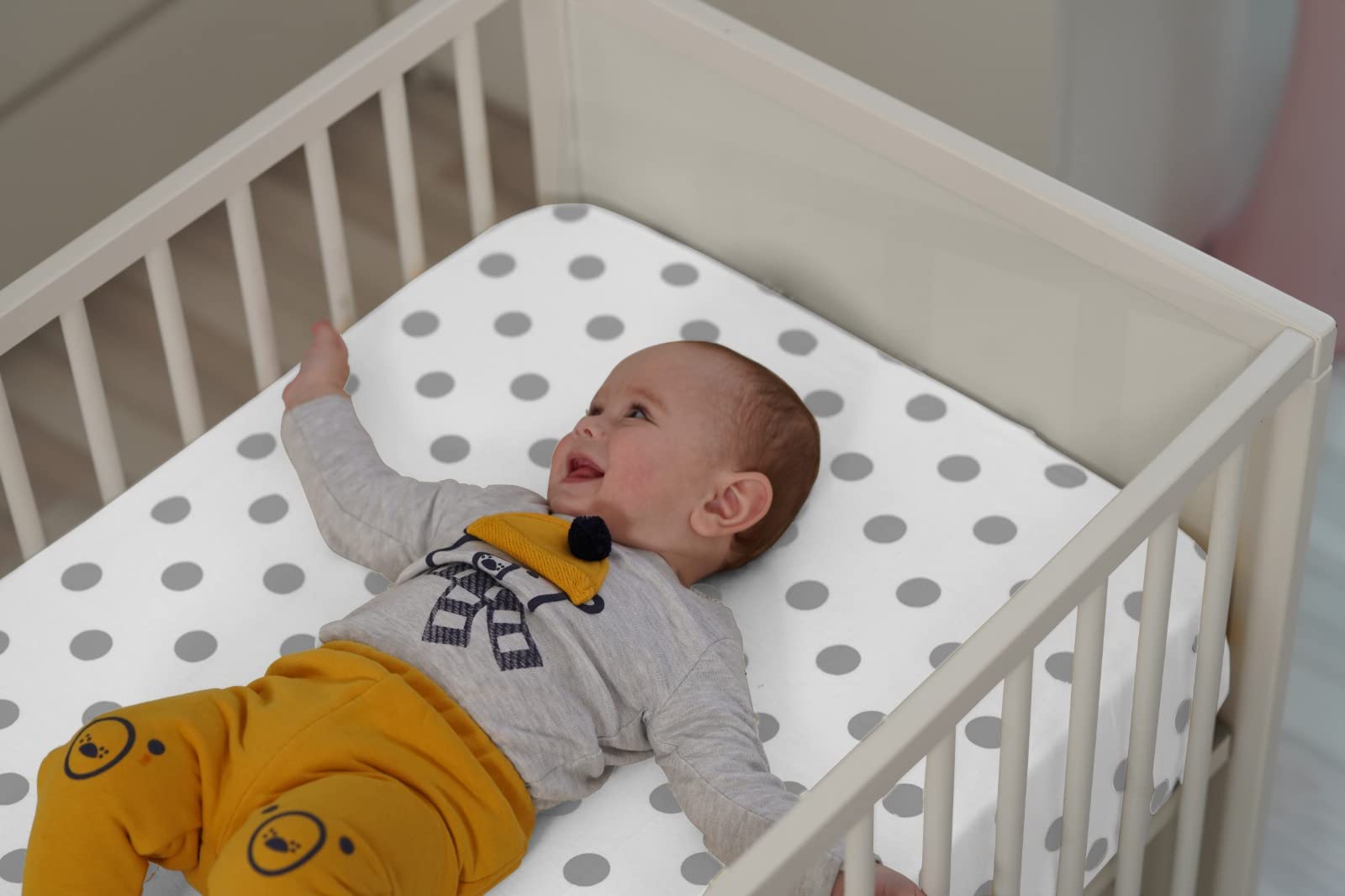 BaeBae Goods Premium Crib Sheets for Baby Boys and Girls, 3 Pack, Soft and Breathable Jersey Cotton Fitted Sheet Set, Grey and White, Cute Gender Neutral Nursery Mattress Bedding, Universal Fit