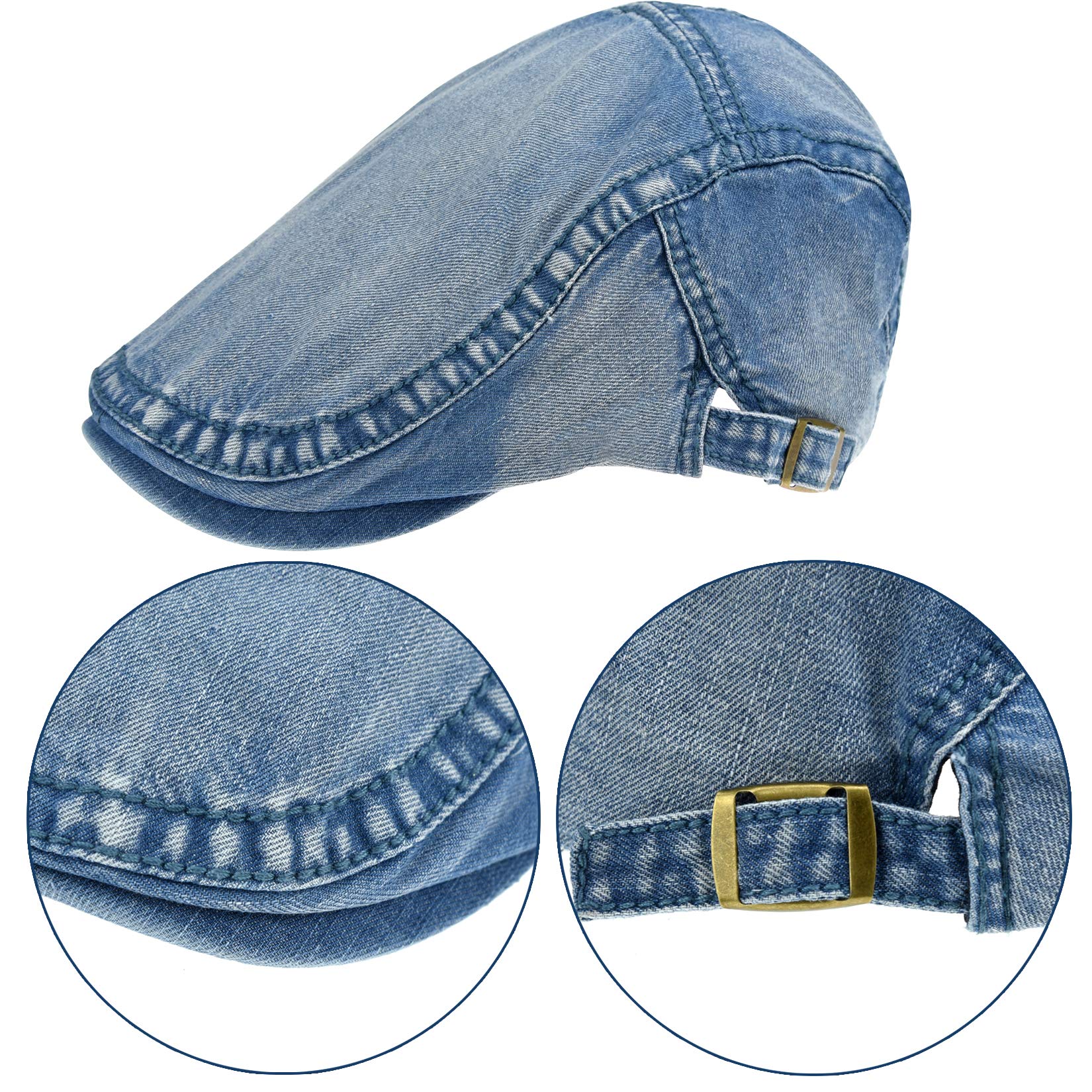 2 Pack Men's Flat Cap Adjustable Ivy Gatsby Newsboy Cabbie Hat for Men Women Blue (Deep Blue, Light Blue)