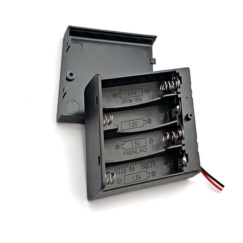 AA Battery Case Holder Switch and Cover, 4PCS DIY Battery Storage Boxes, AA 4 Bay Cell Battery Holder, 4 Slots in Parallel Black Plastic Holder Case