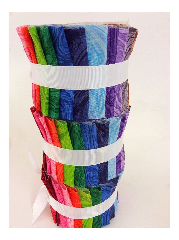 2.5 inch Rainbow Swirl Jelly Roll 100% Cotton Fabric Quilting Strips