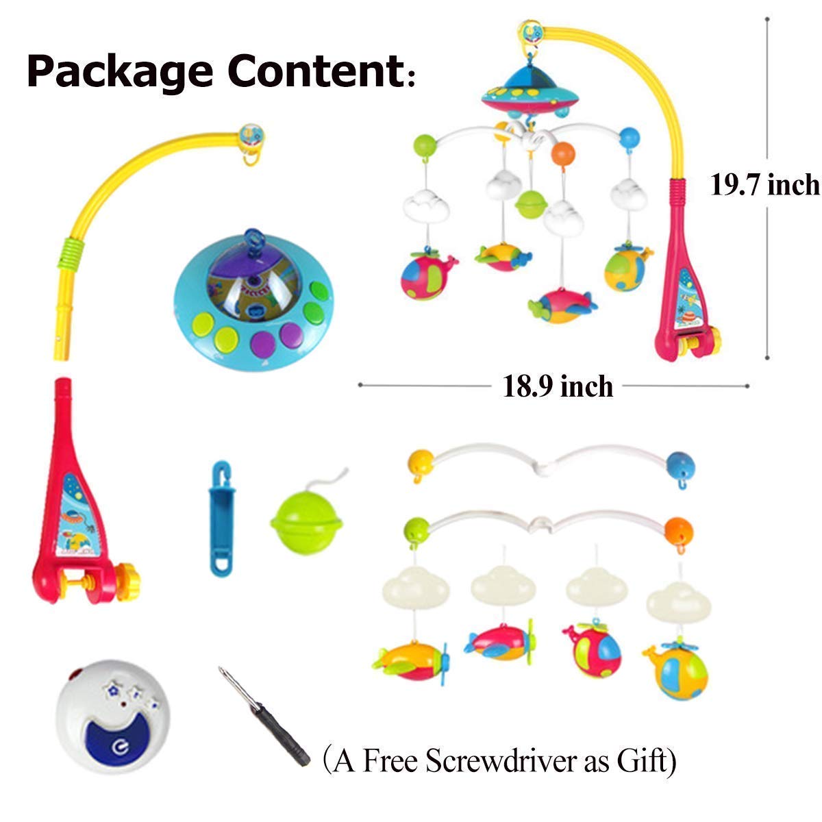 Baby Musical Crib Mobile with Light and 108 Melodies Music Box,Star Projector Function, Remote Control and Hanging Airplane Rattles Rotating,Gift Toy for Newborn