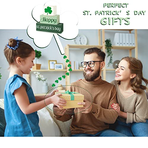 3 Pcs Farmhouse St. Patrick's Day Table Sign Irish St. Patrick's Day Table Wood Decorations Shamrock Clover St. Patricks Day Blocks Lucky Print St. Patrick's Day Tiered Tray Decor for Party Home Desk