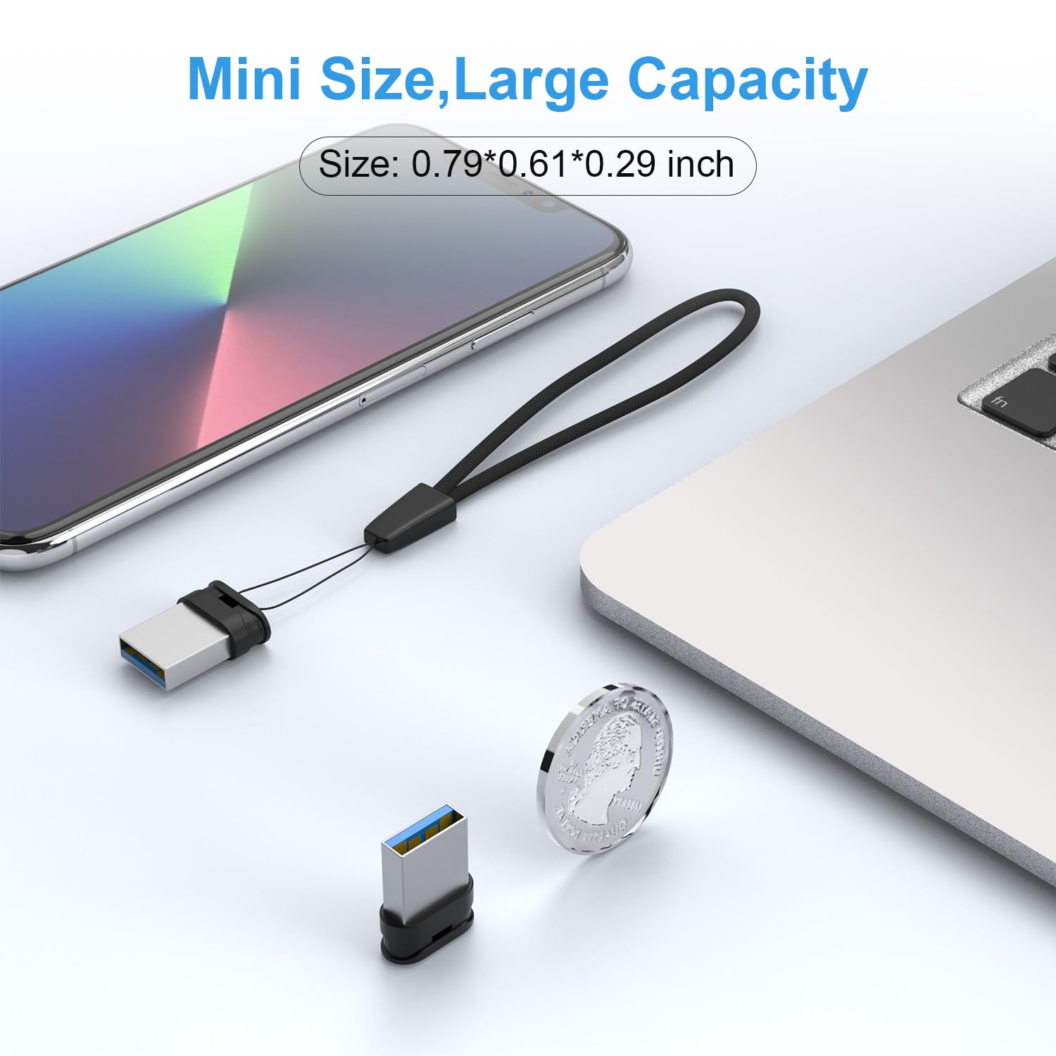 RAOYI USB Stick 128GB USB 3.0 Flash Drive with Lanyard,128G Mini Fit Memory Stick Ultra Slim Thumb Drive Zip Drive for PC Desktop-Black