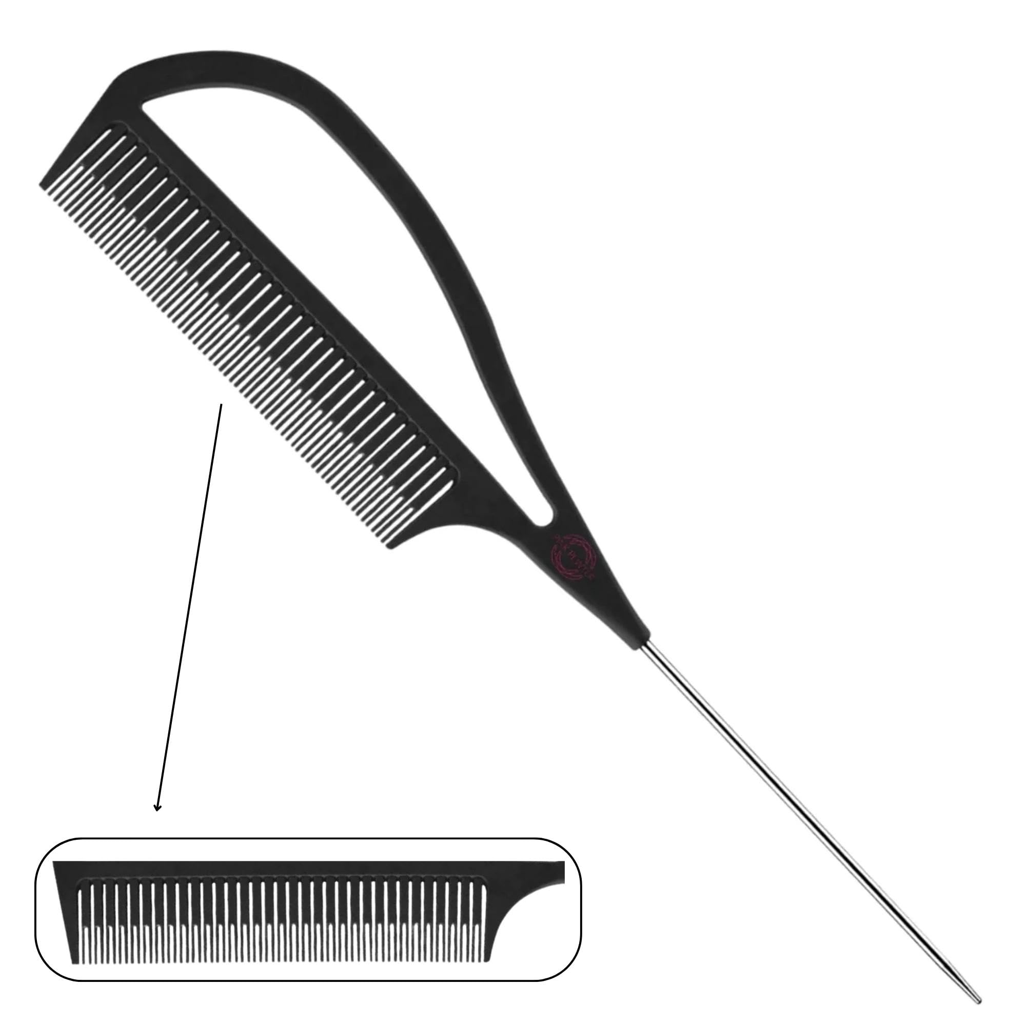 Pink Pewter Authentic "Never Let Go" Carbon Fibre Professional Styling Comb, Balayage, Babylight, Teasylight and Highlighting Long Tail Metal Pick Teaser Comb (Black 10.25") #3