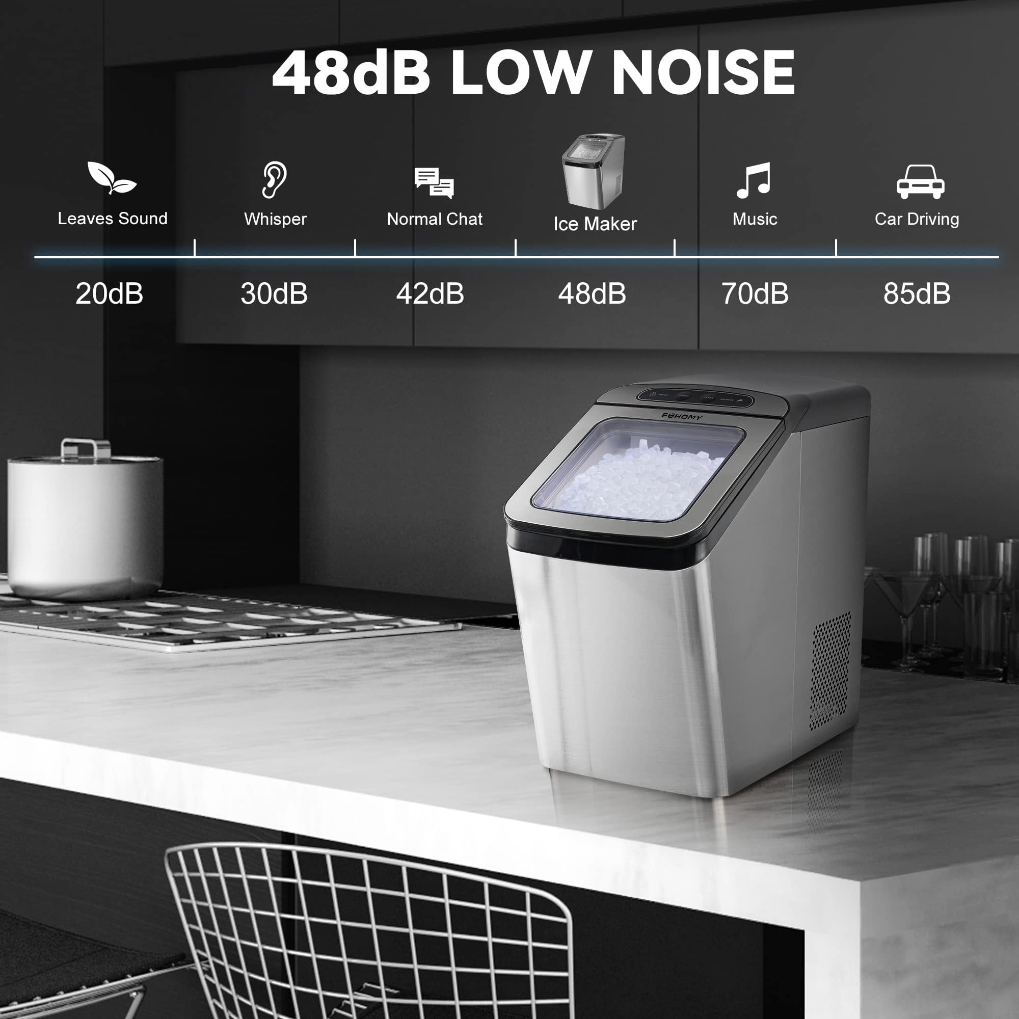 EUHOMY Nugget Ice Maker Countertop, Max 33lbs/day, 2 Way Water Refill, Self-Cleaning Pebble Ice Maker Machine with 3Qt Reservoir, Ice Makers Countertop Ideal for Home, Office, Bar, and Party. (Silver)