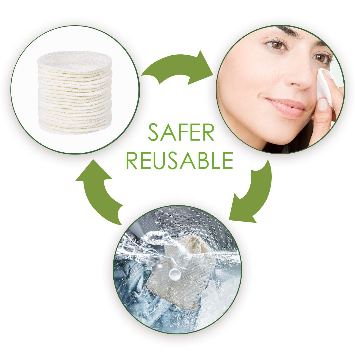 20PCS Reusable Makeup Remover Pads - Organic Bamboo Reusable Cotton Rounds with Laundry Bag, Washable Facial & Eye Makeup Cotton Pads