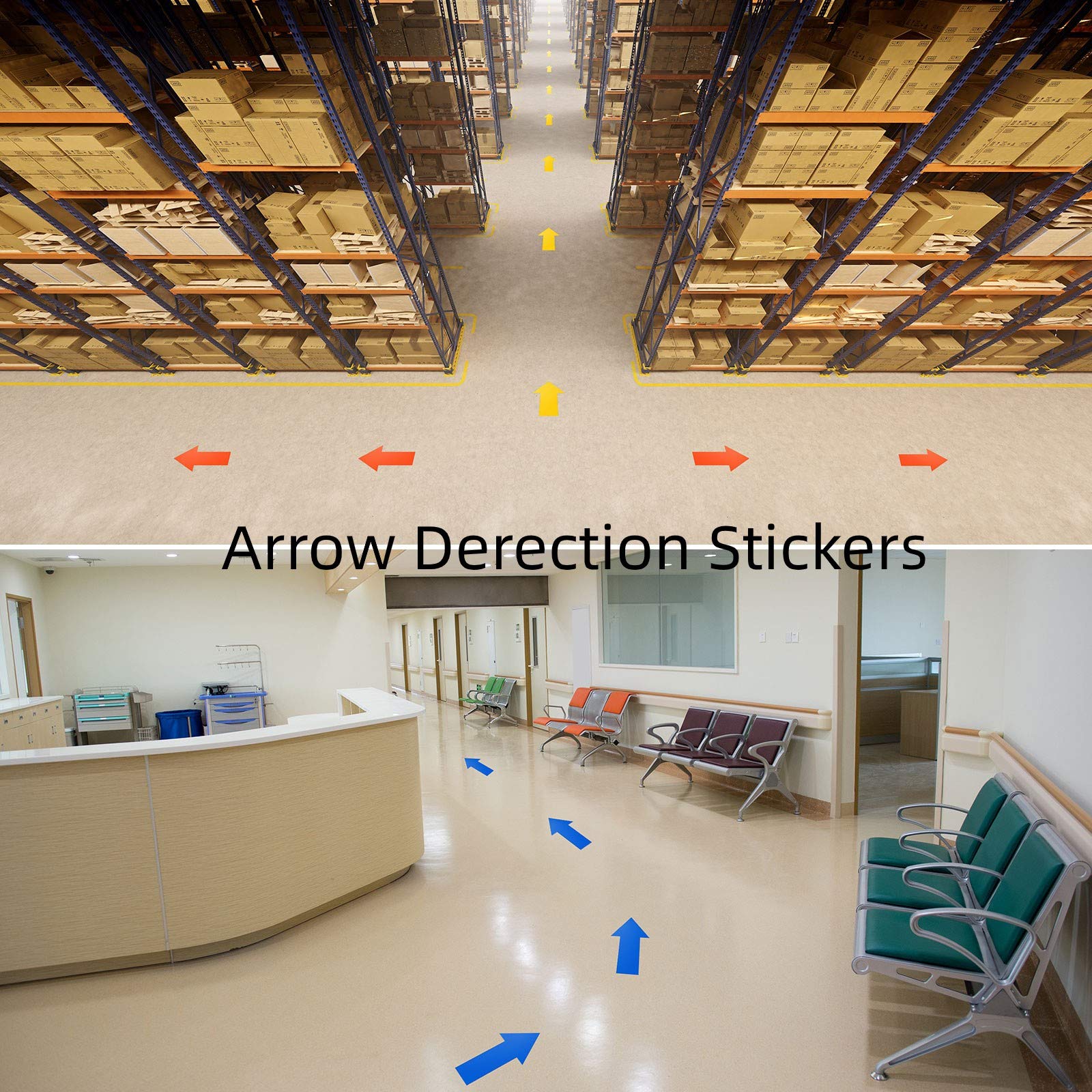 40 Pieces 8 Inch Arrow Sticker, Directional Arrow Sign Removable Adhesive Arrow Floor Decal Waterproof Arrow Marking Arrows Safe Road Instructions Sticker (Dark Blue, Green, Red, Orange, Yellow)