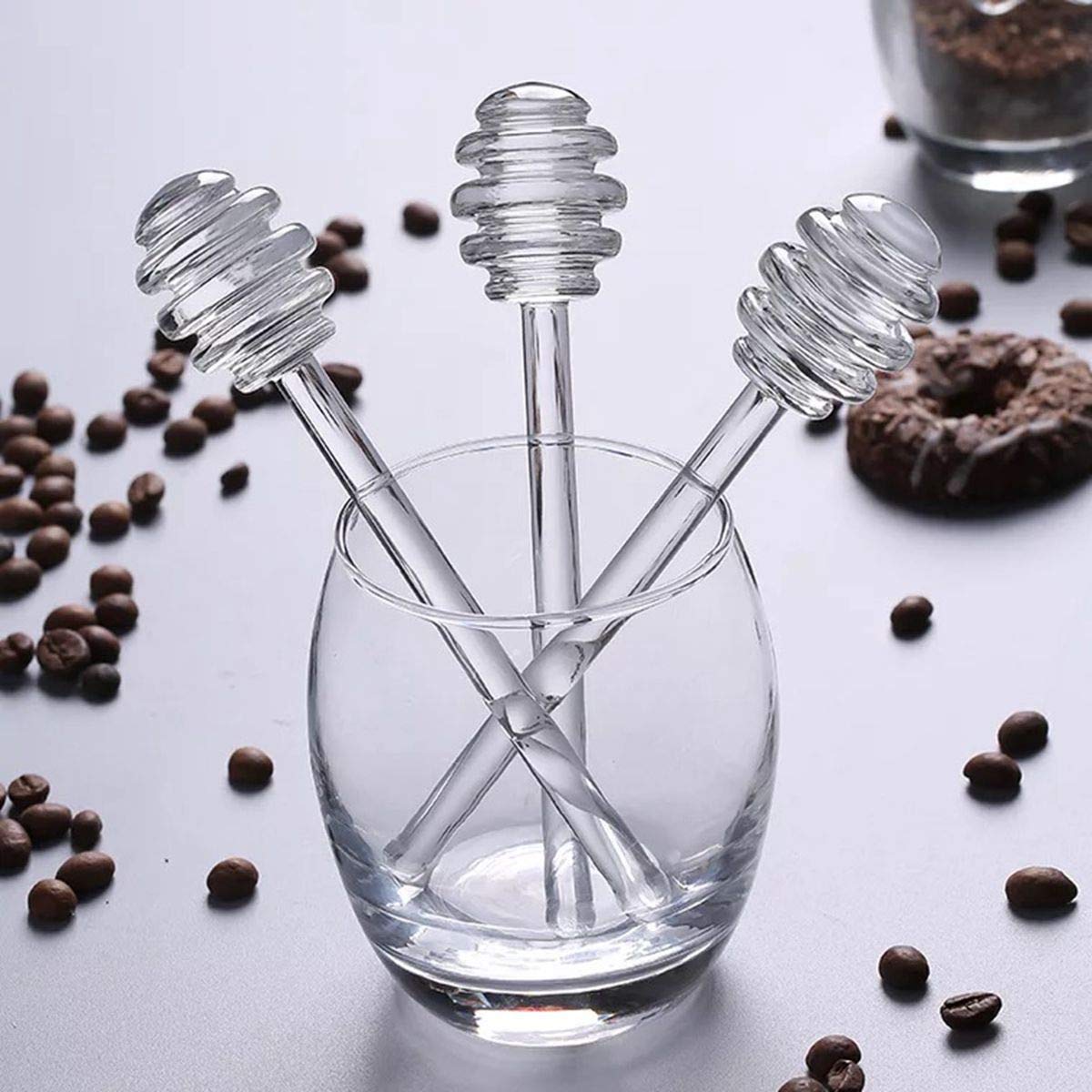 2 Pieces Glass Honey Stick 6 Inch Honey Spoon Dipper Stick Honey Jam Syrup Stirring Wand for Honey Jar Dispense Drizzle