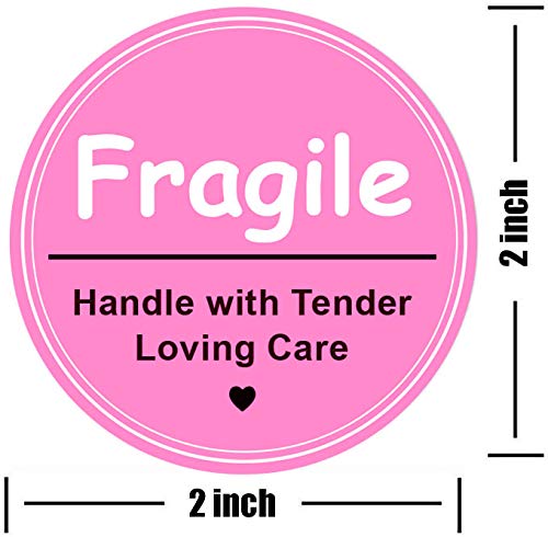 2" Cute Pink Fragile Hand with Love Shipping Sticker for Personal Gift Bag,Envelope Gift Jewelry Bag and mailing Packages (500 pcs)