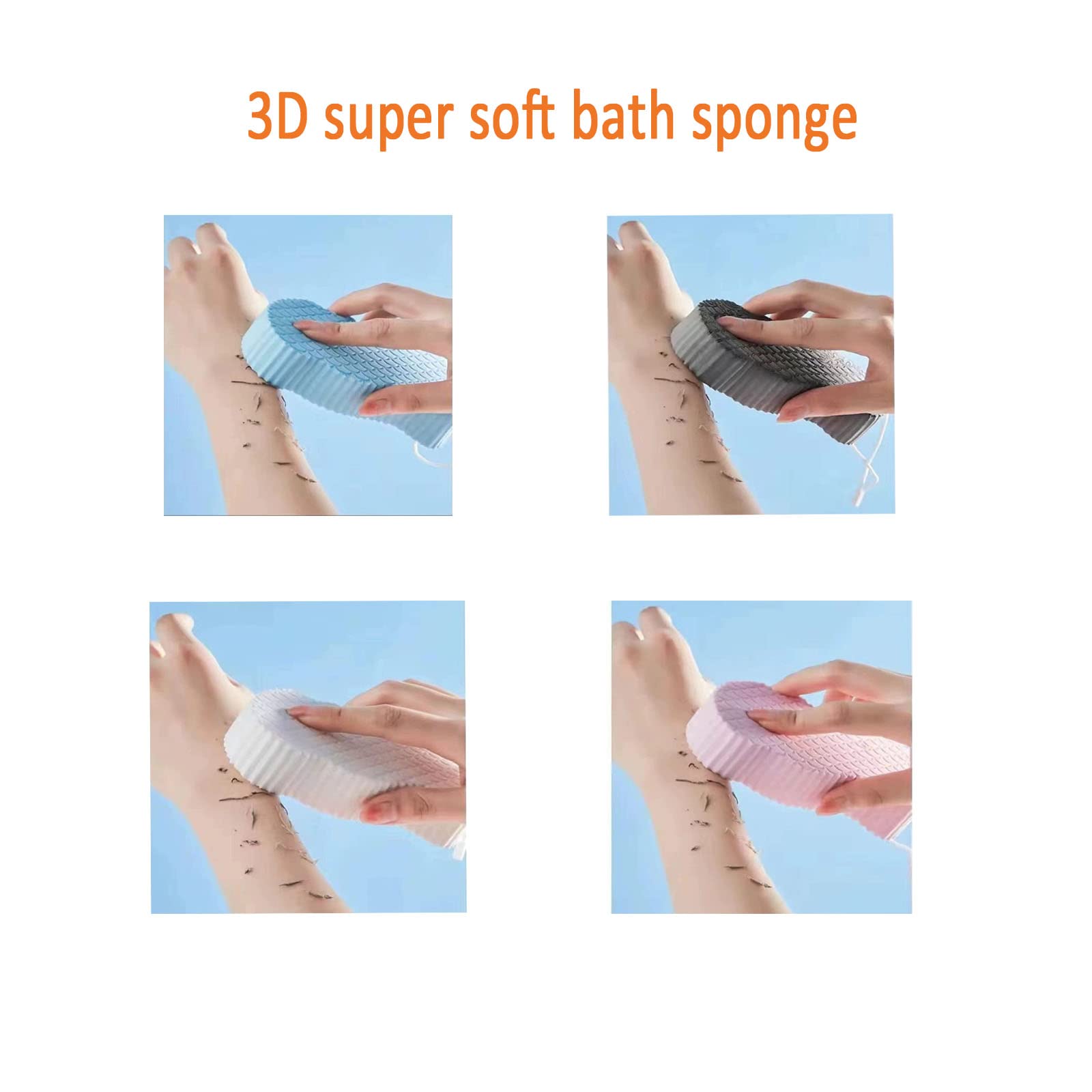 4 pcs Exfoliating Bath Sponge, 3D Ultra Soft Bath Body Shower Sponge, Magic Bath Sponge Dead Skin Remover, Reusable Exfoliating Exfoliating Skin Remover (Pink+Blue+Gray+White)