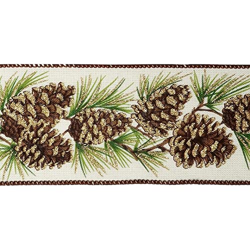 2.5" Faux Linen Wired Pinecone Ribbon by Celebrate It Christmas