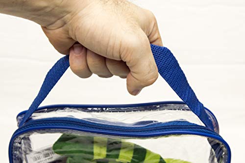 Clear Vinyl Zippered Storage Bags 9 x 11 x 2 Inch 5-Pack with Blue Trim and Handle, Perfect for Stadium and Events!