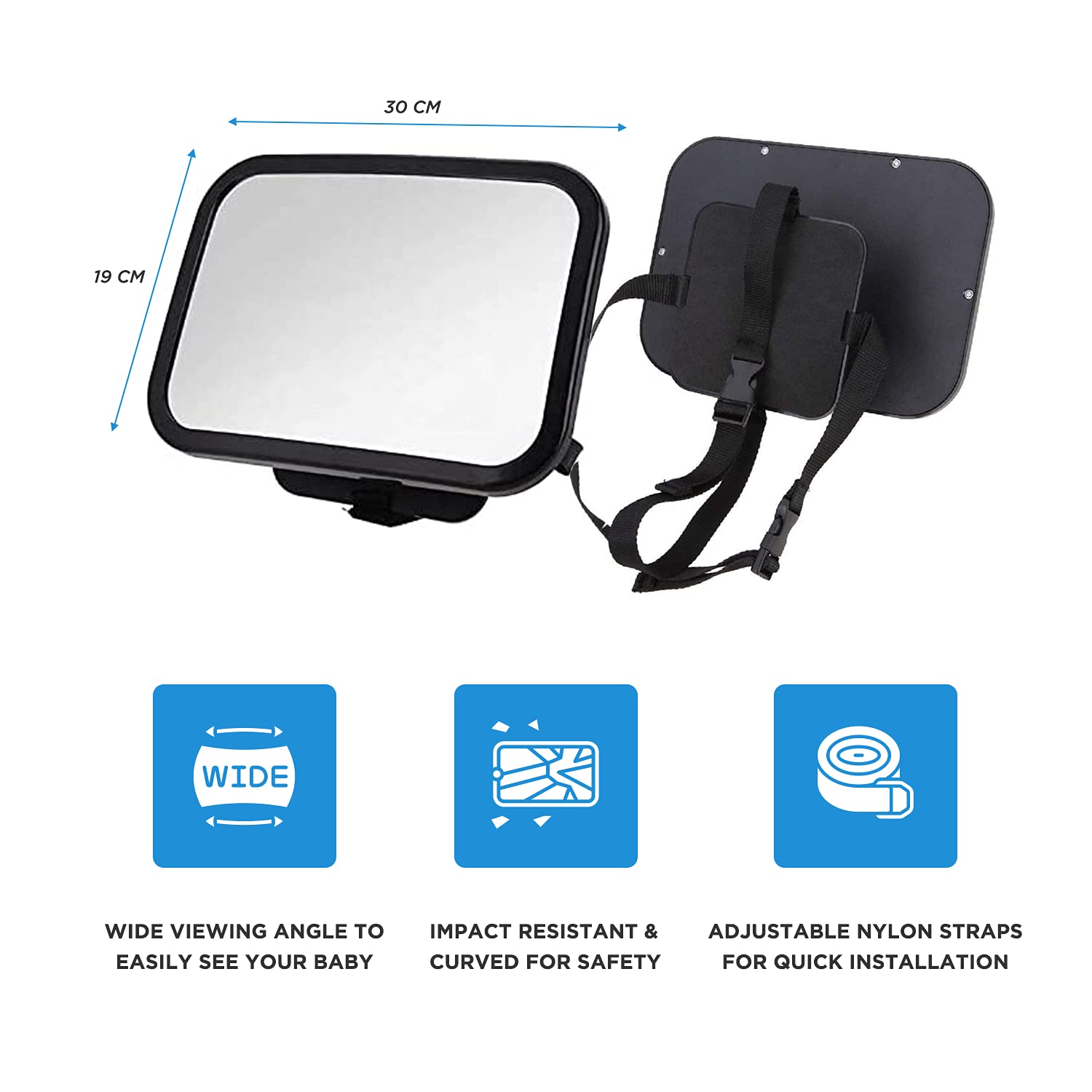 ZogeeZ XL Baby Car Mirror, Safety Car Seat Mirror for Rear Facing Infant with Wide Crystal Clear View, Fits on Headrest Shatterproof, Fully Assembled