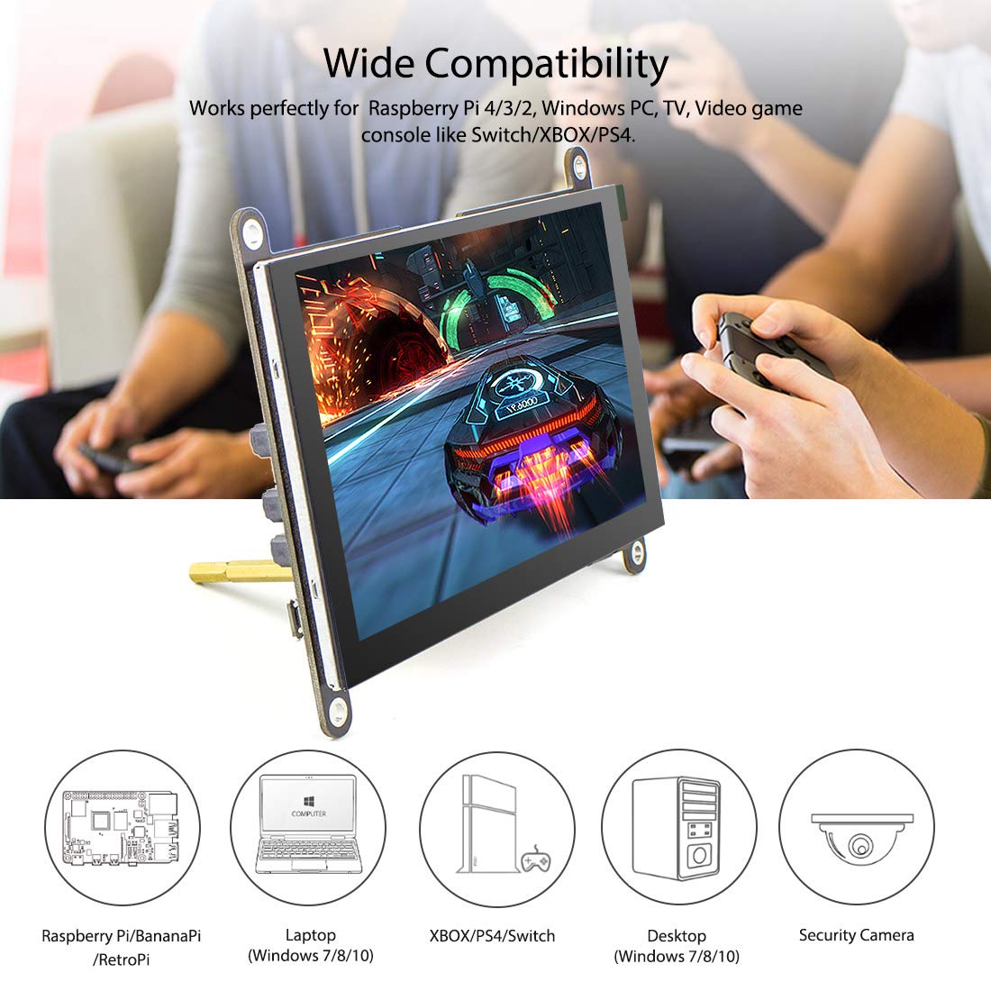 ELECROW 5 Inch Monitor for Raspberry Pi Touchscreen Monitor with Speaker LCD Display for Raspberry Pi 5 4 3 Windows PC HDMI-Compatible & USB Powered Travel Monitor for Laptop Black