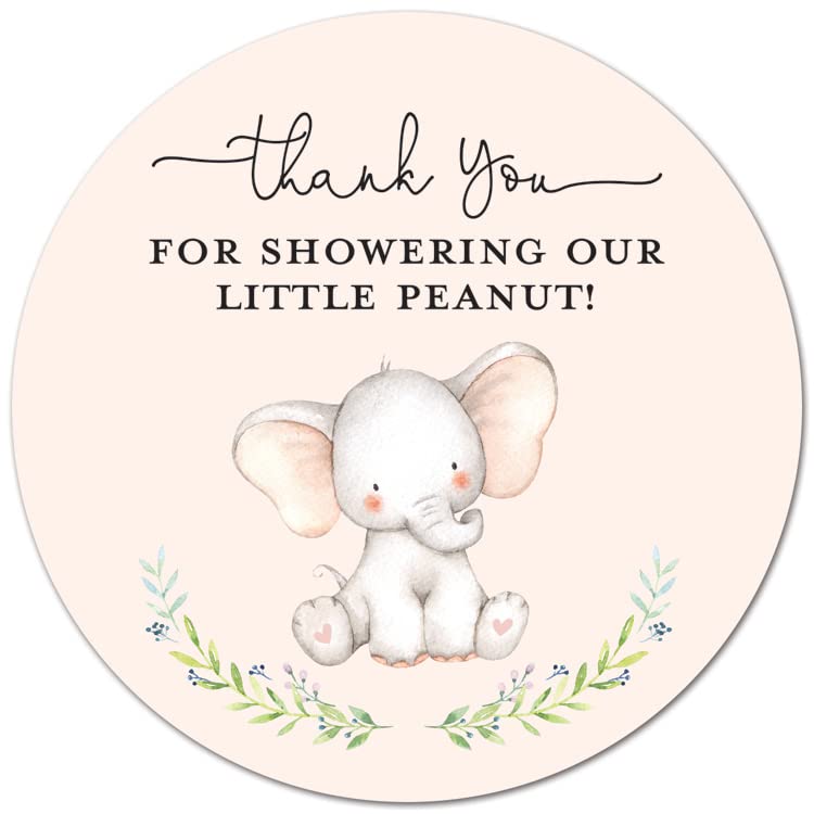 2" Round Elephant Baby Shower Thank You Favor Stickers (40 Labels) (Lovely Elephant on Pink)