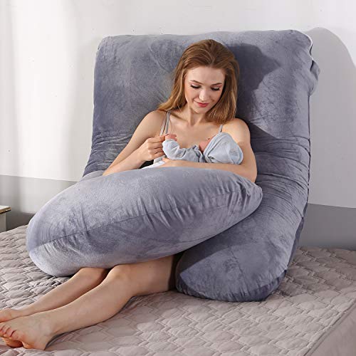 BATTOP Pregnancy Pillows Full Body Maternity Pillow for Sleeping with Cooling Washable Cover,Support for Back, Hips, Legs, Belly for Pregnant Women (Velvet-Grey)