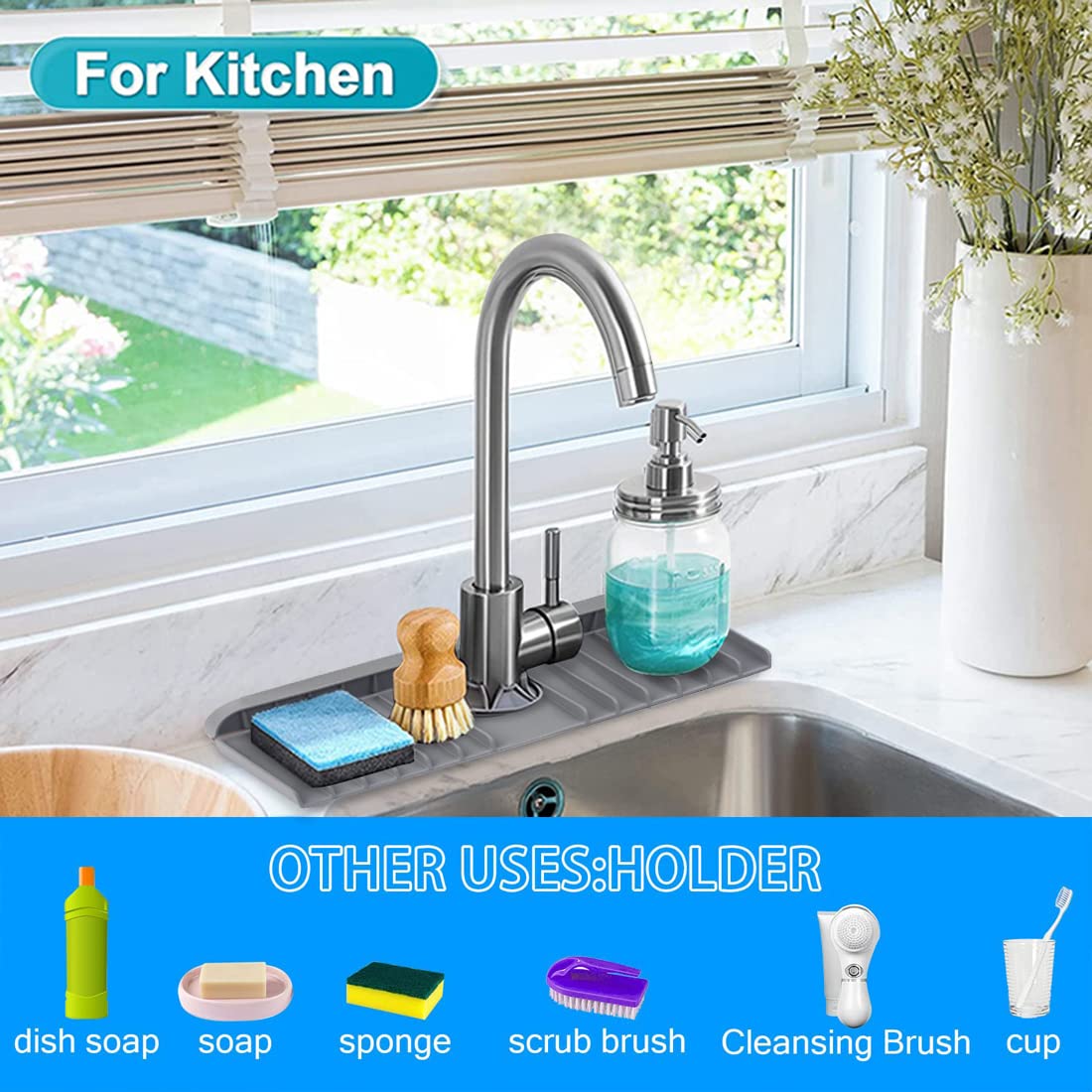 2Pack Silicone Faucet Handle Drip Catcher Tray, Hyjjlele Kitchen Guard Silicone Faucet Sink Handle Drip Catcher Mat, Bathroom Faucet Water Catcher Splash Guard, Drying Countertop Pad