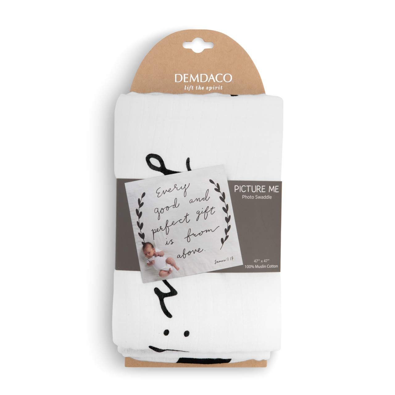 DEMDACO Gift from Above Black White 47 x 47 Muslin Nursery Photo Swaddling Blanket