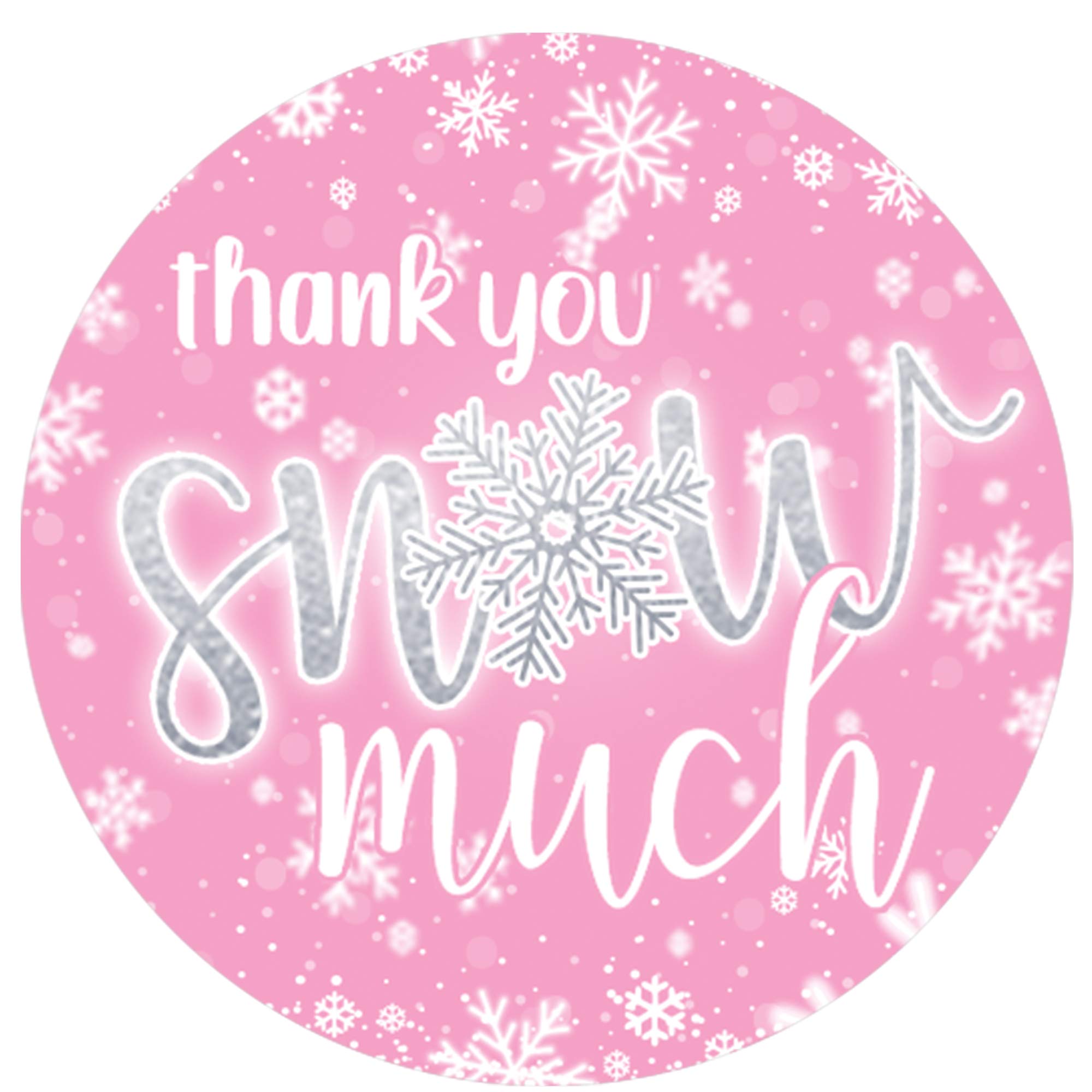 Pink Winter Onederland 1st Birthday Party Thank You Stickers, Pink Snowflake Thank You Snow Much - 40 Count