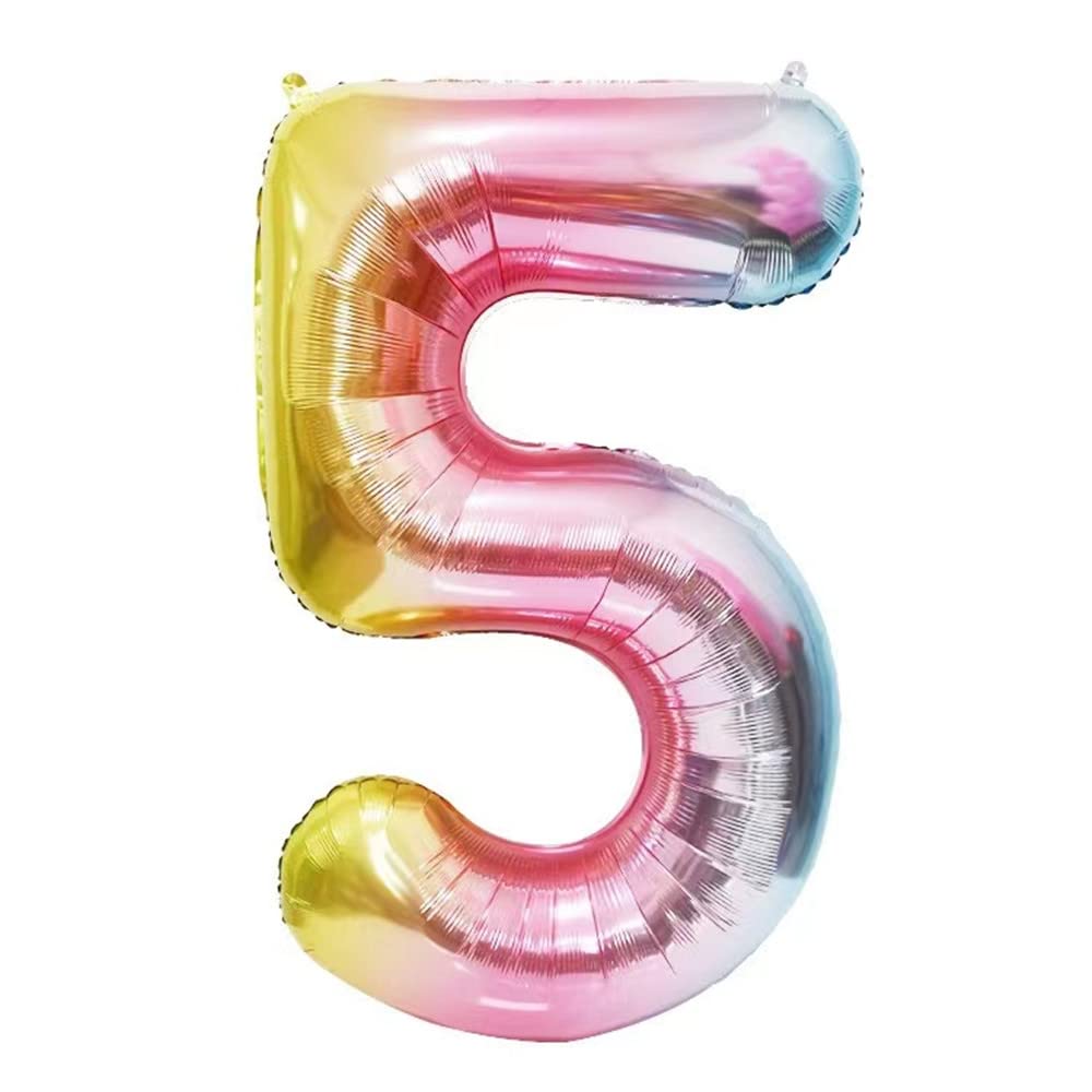 40-Inch Rainbow Gradient Number 5 Crown Balloons Set, 5th Birthday Balloons for Kids, Children's 5th Birthday Party Decorations. (5)
