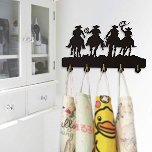 Wall Coat Hooks West Cowboy Silhouette Wooden Hook Wall Door Installation Clothes Coat hat Key Hook/Coat Rack/Wall Hook Modern Home Decoration Wall Stickers Kitchen Bathroom Towel Hook, Black(Long: