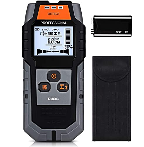 789 Stud Finder, 4 in 1 Sensor Wall Scanner, with Digital LCD display, Automatic Calibration and Sound Alarm, 3 Signal Lamp Prompts, for Wood AC Wire Metal Stud Detection - DMS03, Orange