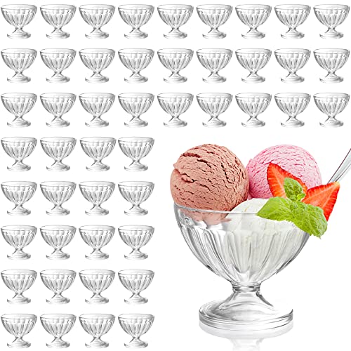 48 Pcs 8 oz Plastic Ice Cream Dessert Bowls Bulk Sundae Trifle Cups Clear Footed Milkshake Bowl Small Parfait Mousse Crystal Dish Holder Salad Condiment Fruit Bowl Holiday Wedding Picnic Party Favor