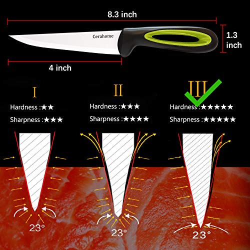 Cerahome Ceramic knife Super Sharp 4-inch Utility Knife Fruit Paring Knife Set with Sheath, Kitchen knives Sets for Cutting Boneless meats, Sashimi, Fruits and Vegetables (Red+Green)