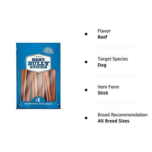 Best Bully Sticks 6 Inch All-Natural Bully Sticks for Dogs - 6β Fully Digestible, 100% Grass-Fed Beef, Grain and Rawhide Free | 8 oz