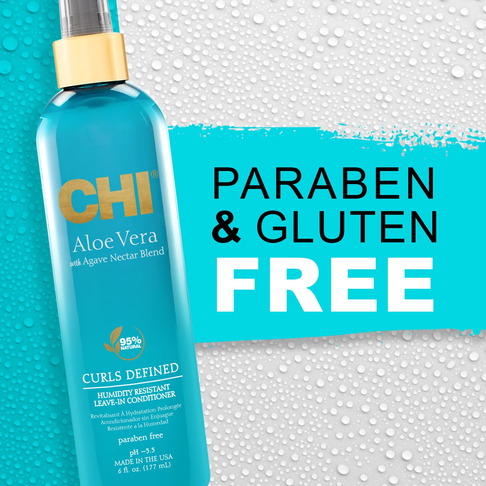 CHI Aloe Vera Humidity Resistant Leave-In Conditioner, For Defined, Smooth & Frizz-Free Curls, Sulfate, Paraben, & Cruelty-Free, 6 Oz
