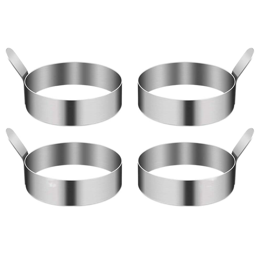 2/4/6Pcs Egg Rings Round Egg Frying Mold Pancake Shaper Stainless Steel Omelette Mould with Handle for Breakfast Camping (3.5inch/3inch)(S 4PCS)