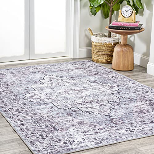 JONATHAN Y WSH102A-3 Didim Boho Gray Medallion Machine Washable Indoor Bohemian Transitional Area Rug,High Traffic,Kitchen,Living Room,Backyard,Non Shedding,3 X 5,Gray/Purple