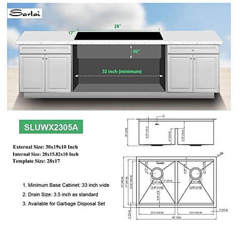 30 Kitchen Sink Double Bowl - Sarlai 30 x 19 inch Undermount Sink Stainless Steel 16 Gauge Two Basin Low Divider 50/50 Under Counter Deep Kitchen Sinks with Accessories