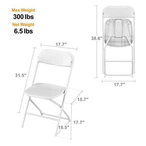 Allpop 10 Pack Plastic Folding Chair, 300lb Capacity, Portable Commercial Chair with Steel Frame for Home Office Wedding Party Indoor Outdoor Events, Stackable, White