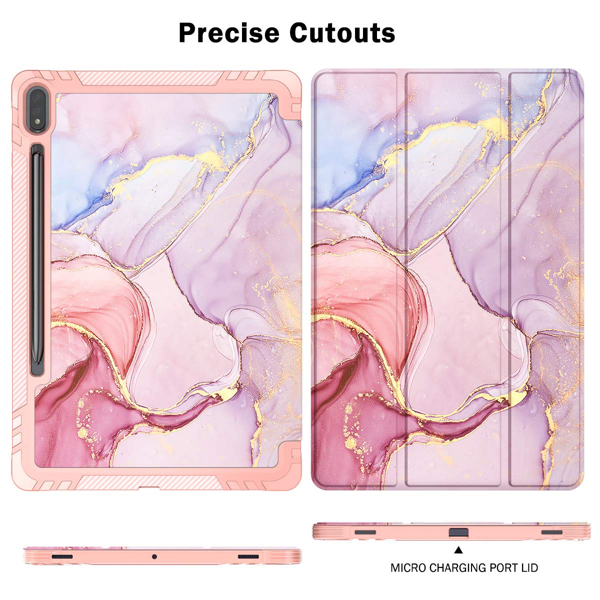 PIXIU Folio Case for Samsung Galaxy Tab S8 Plus /S7 Plus /S7 FE 12.4 inch with S Pen Holder,Trifold Stand PU Lleather Smart Cover with Auto Wake/Sleep Feature Purple Marble