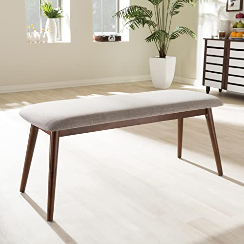 Baxton Studio Flora Mid-Century Modern Light Grey Fabric and OakMedium Brown Finishing Wood Dining Bench