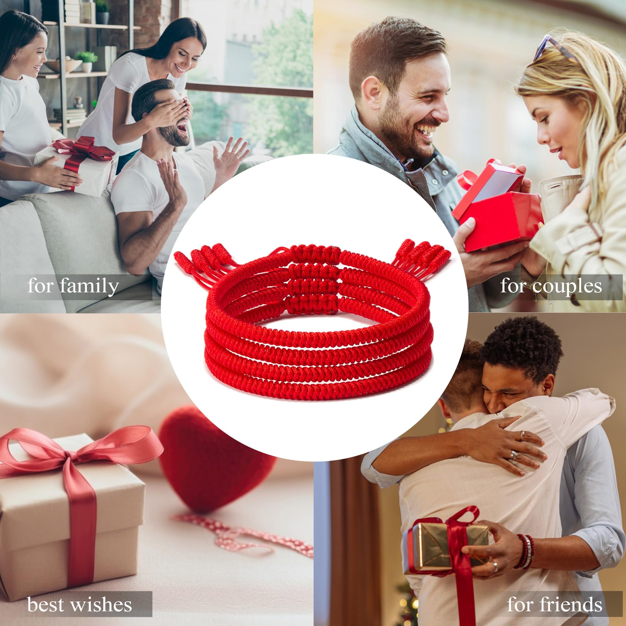ASEWIHA Tibetan Lucky Red String Woven Bracelet for Protection Men Women Good Luck Red Thread Bracelet Handmade Knots Red Black Cord Rope Bracelet Adjustable,E