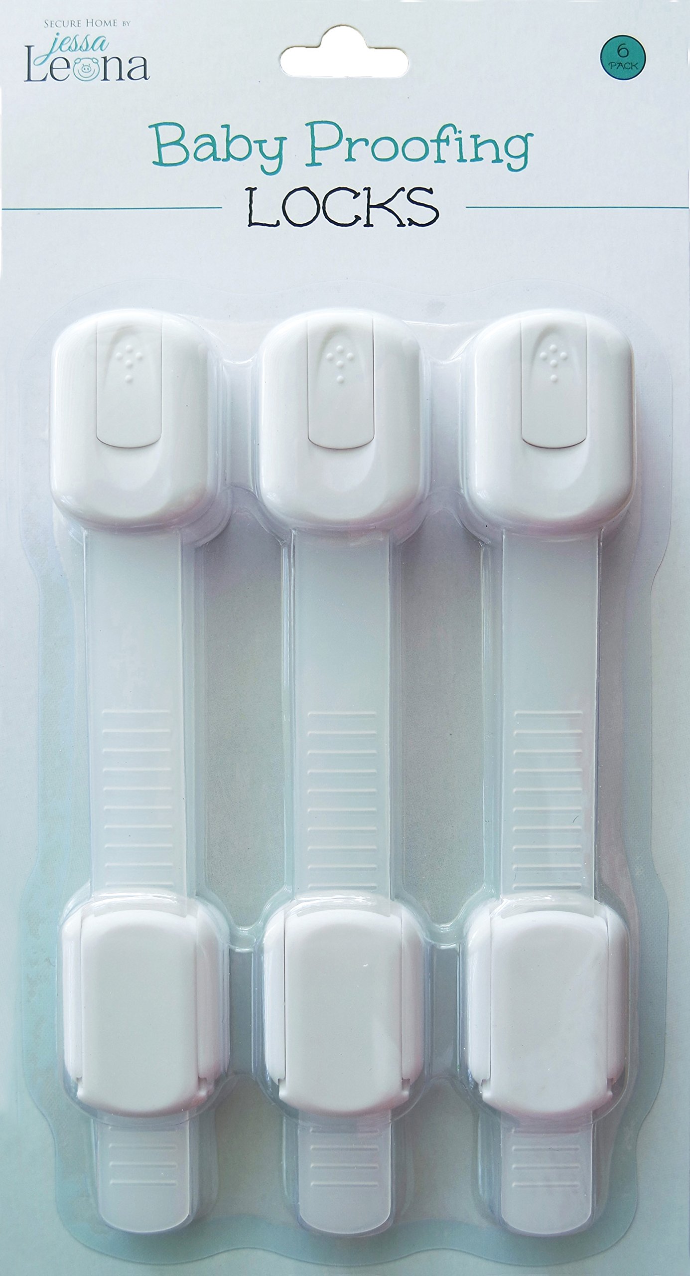 Baby Safety Locks | Child Proof Cabinets, Drawers, Appliances, Toilet Seat, Fridge and Oven | Tools Not Required | Uses 3M Adhesive with Adjustable Strap and Latch System (6-Pack, White)