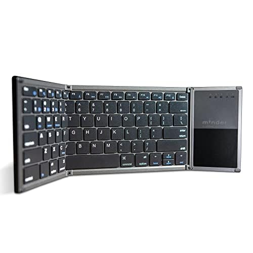 obVus Solutions - minder Foldable Keyboard Bluetooth with Trackpad – Wireless Portable Full-Size Travel Keyboard with Touchpad for Laptop, Tablets, and Phones