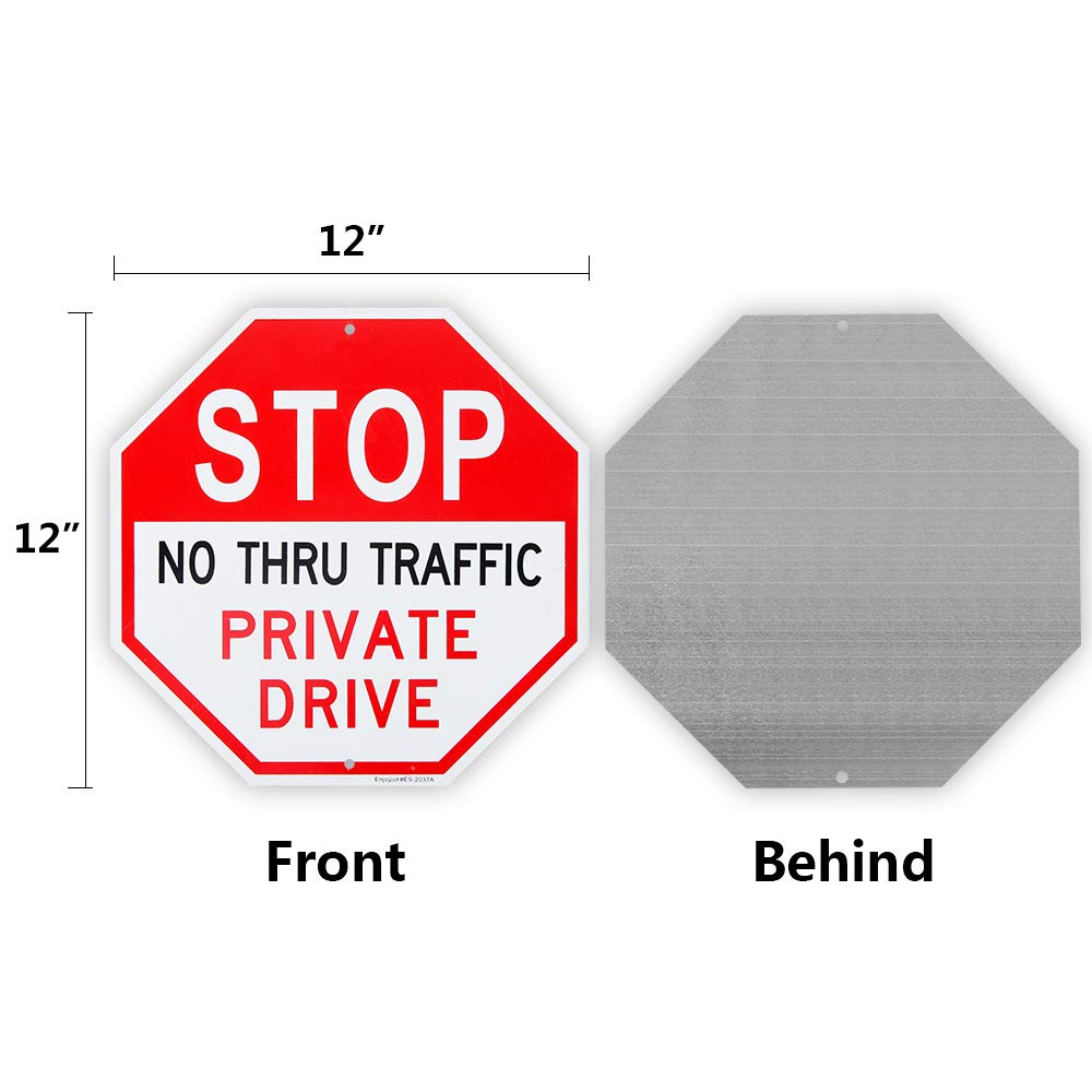 2 Pack No Thru Traffic Sign,Private Drive Sign, 12"x 12" 40 Mil Rust Free Aluminum Reflective Sign, UV Protected and Weatherproof