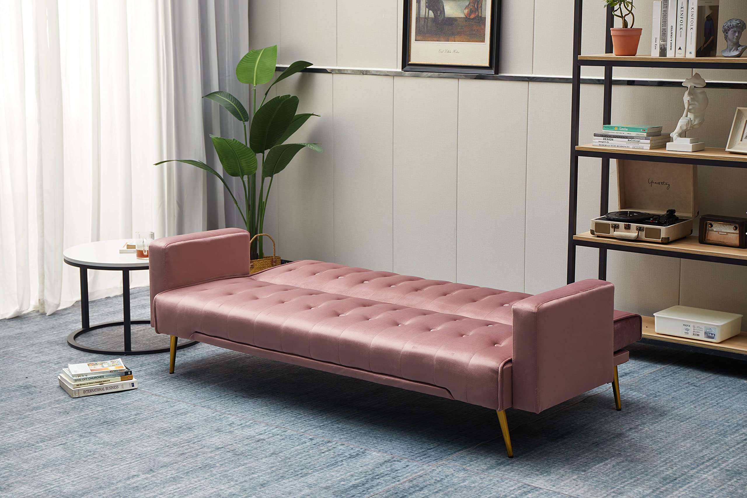 75" Futon Sofa Bed,Sleep Sofa,Modern Folding Futon Set,Velvet Convertible Recliner Lounge for RV,Small Apartment,Living Room,500 lbs Capacity