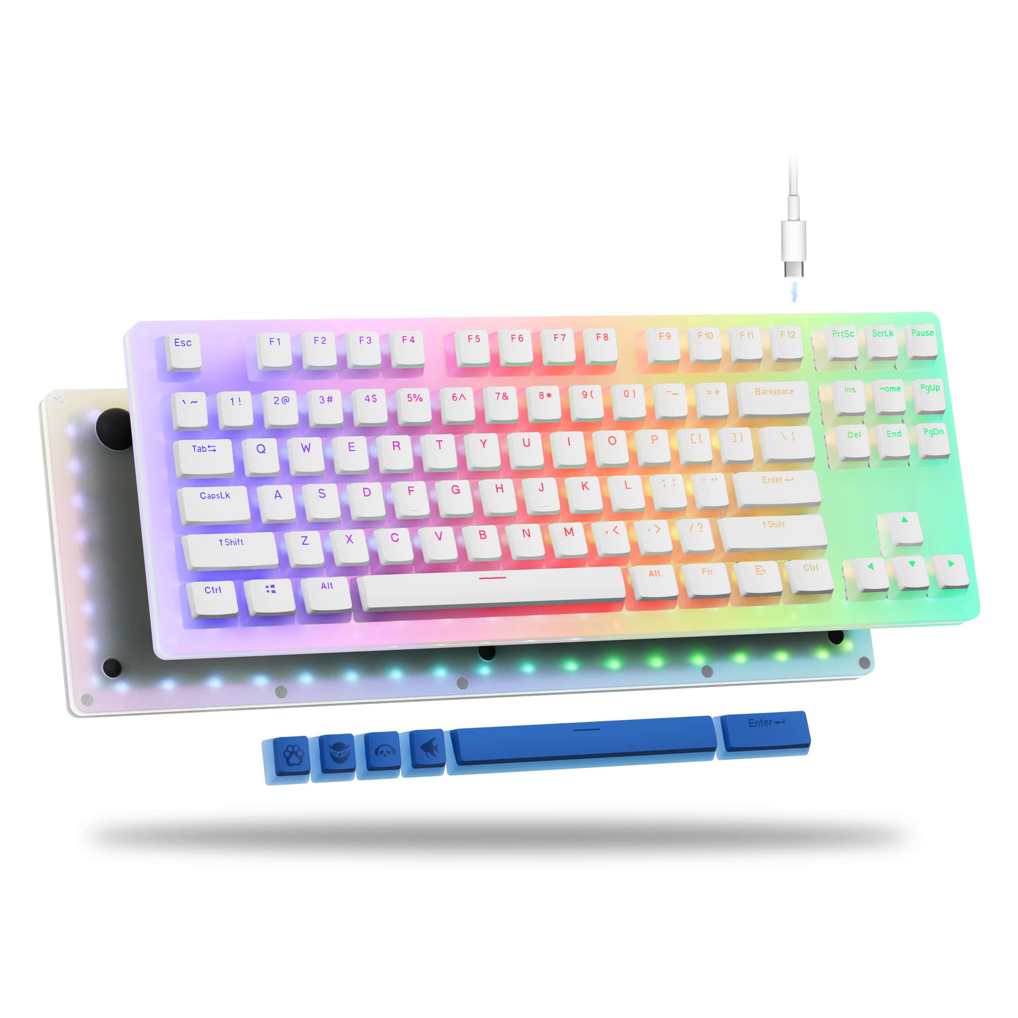 75% Keyboard - Creamy Keyboard, TKL Mechanical Gaming Keyboard, Hot Swappable Keyboard, K87 PRO with Pudding Keycaps Wired RGB Keyboard for PC PS4 Xbox - Red Switch