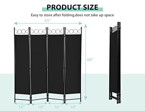 4 Panel, 6FT Room Dividers and Folding Privacy Screens, Freestanding Room Dividers with Steel Frame for Home Office Dorm Hotel Separation, Portable Wall Divider for Room Separation