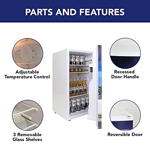 Corona Compact Fridge with Bottle Opener, 90 L/ 95 Quart 3.2 Cubic Foot for Snacks, Beverages, Juice, Beer, Den, Dorm, Office, Games Room, or RV