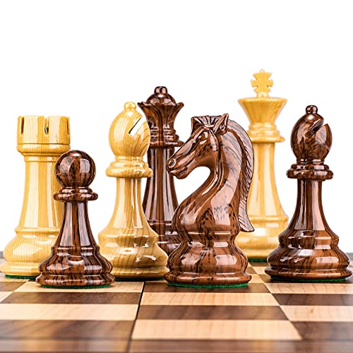AMEROUS High Polymer Weighted Chess Pieces with 4.25'' King - 2 Extra Queens - Gift Package, Standard Tournament Chessmen for Chess Board or Replacement of Missing Pieces (Chess Pieces Only)