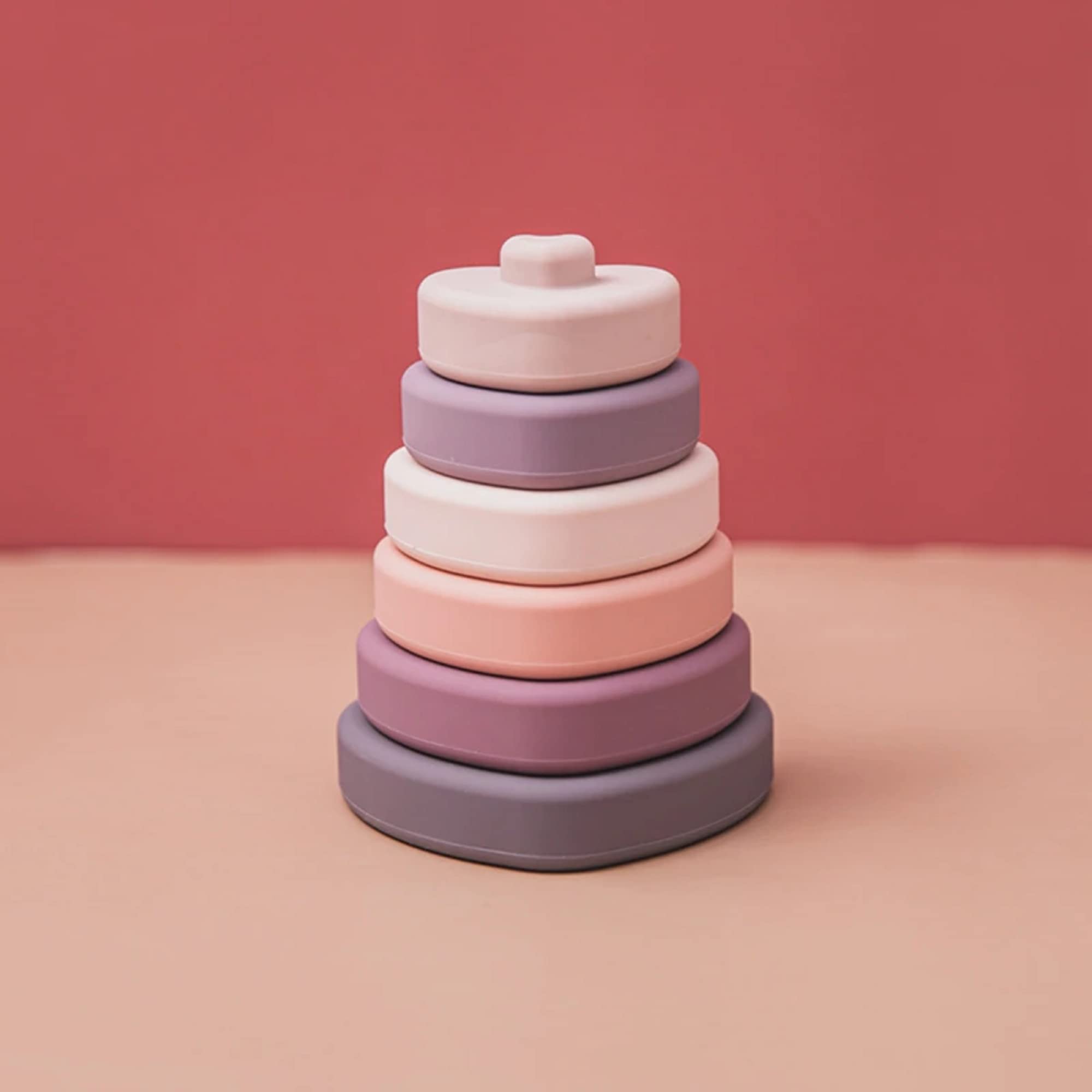 Baby Step Silicone Stacking Toys for Babies – Soft Building Tower & Baby Teether, Educational Ring Stacker Baby Sensory Toy, 6 Pieces Heart Shaped Purple Stacking Rings Tower