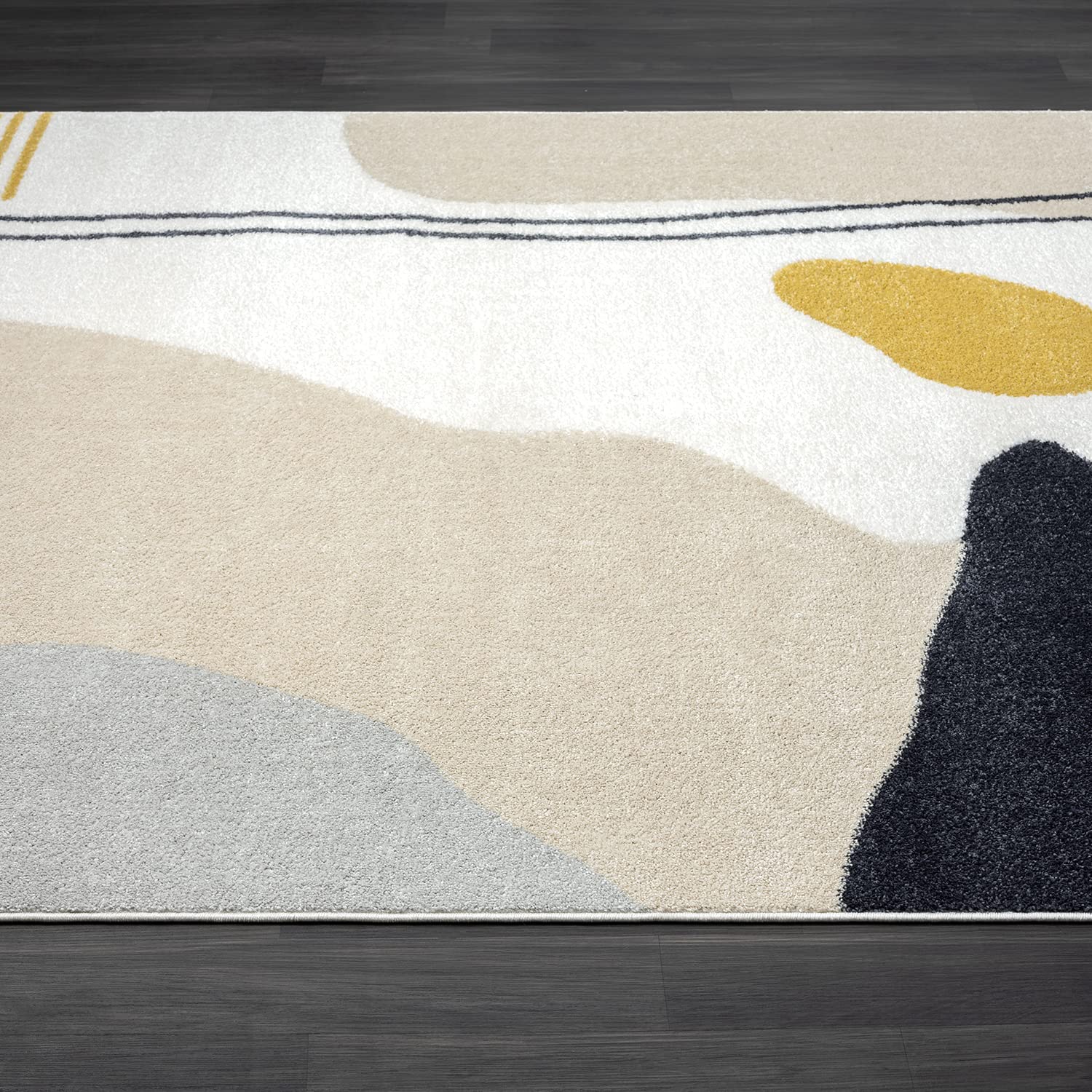 Abani Abstract Cream/Grey Pop of Yellow Area Rug - 4'x 6' - Modern Artistic Deco Design - Easy to Clean - Durable for High Traffic Areas β Living Room & Kitchen - Medium Pile