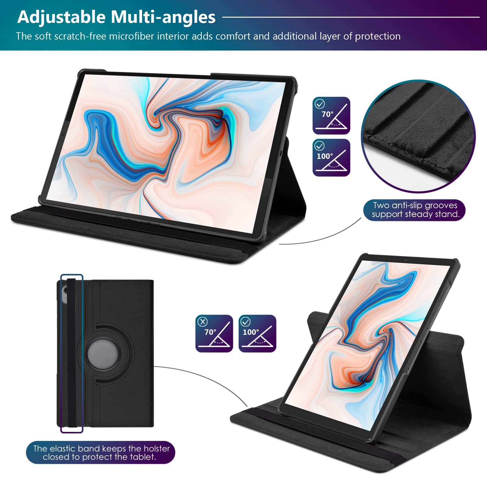 DETUOSI Rotating Case for Lenovo M10 FHD Plus 10.3" 2nd Gen 2020 (TB-X606F/X606X),360 Degree Rotate Multi-Angle Stand Folio Leather Protective Smart Book Cover + Auto Sleep/Wake + Elastic Band Closure
