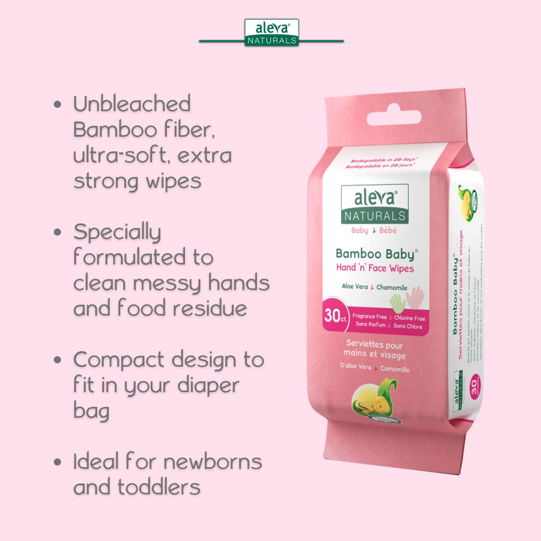 Aleva Naturals Bamboo Baby Hand and Face Wipes | Natural and Organic Ingredients | Cleans and Moisturizes | Extra Strong, and Ultra Soft - 30 count