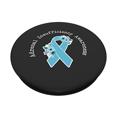 Adrenal Insufficiency Awareness Floral Light Blue Ribbon PopSockets Swappable PopGrip